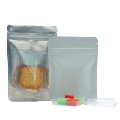 China Zipper Top Sealing Handle Custom Logo Plastic Tray Mylar Bag Window Stand Food Packaging Biodegradable Holographic Zipper Bag for sale