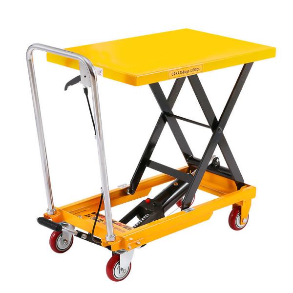 Quality Small Manual Hydraulic Scissor Lifting Tables 300kg 1.5M Hand Hydraulic Scissor Lift Platforms Capacity Lift Table Trolley for sale