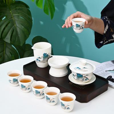 Cina Chianshan Sheep Fat Jade Kung Fu Tea Set Perfetto Compagno d'affari regalo occasione dell'anno in vendita