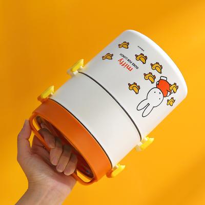 중국 듀플 레이어 휴대용 점심 상자 만화 무늬 둥근 벤토 상자 귀여운 디자인 판매용