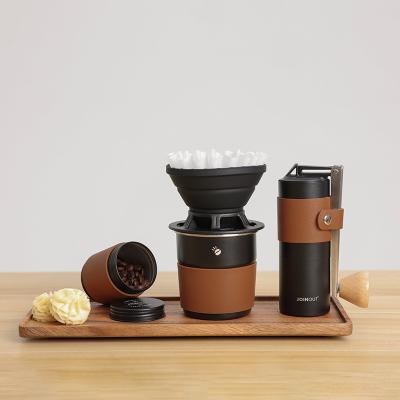 China Outdoor Portable Coffee Set with Hand Cranked Bean Grinder and Filter Cup Combination for sale