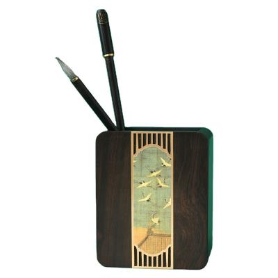 China Reisbureau Desktop Decoratieve ornamenten Donderdag Rood Houten Penhouder Set Te koop