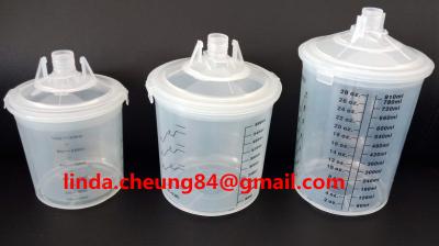 China PP maetial high quality  clear color paint spray gun mixing cup 300ml,600ml,800ml 125mic / 190 micron nelon mesh cup lid for sale