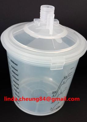 China PP material clear color professinal spray gun paint mixing cup/outer cup,inner cup,lid 600ml set for sale