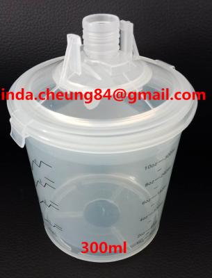 China PP material clear color professinal spray gun paint mixing cup/outer cup,inner cup,lid 300ml set for sale