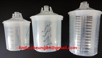 China PP material clear color professinal spray gun paint mixing cup/outer cup,inner cup,lid 300ml/600ml/800ml set for sale