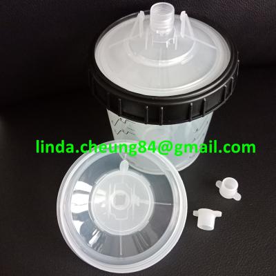 China transparent PP spray gun paint mixing cup soft PE  material 28oz cup linners/lid/stoppers /lid with mesh for sale