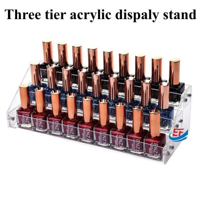 China Plexiglass Storage Display Shelf Three Tiers Clear Acrylic Nail Polish Holder for sale