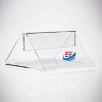 China Perspex Menu Card Flyer Holder Triangle Base Acrylic Table Tent for sale
