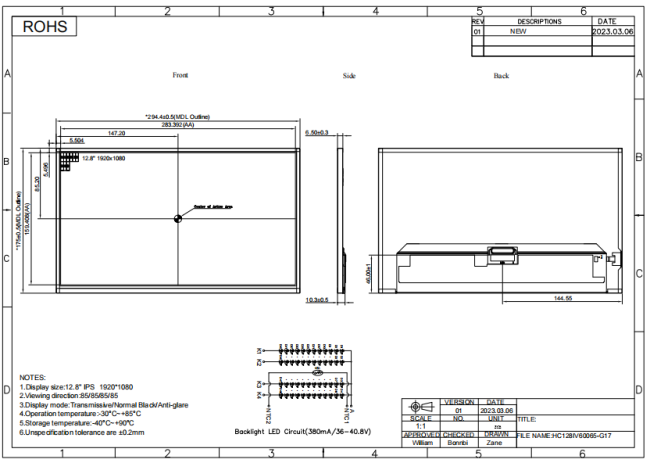 HC101IPA0025-A16 10.1 Inch TFT LCD panel with 40pin LVDS Interface for Temperature Sensitive Equipment 1