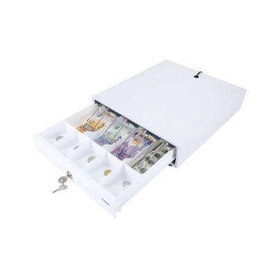 China Heavy Duty POS Cash Drawer White Supermarket Cash Drawer Fireproof With Secure Lock for sale