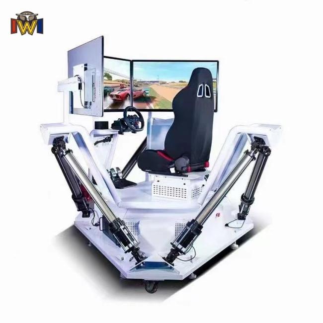 Three screen racing simulator with motion platform