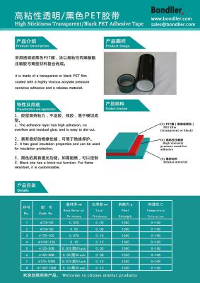 China High Stick Clear or Black PET Double-sides Adhesive Tape for sale