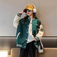 China Spring Autumn Girls Printed Patchwork Baseball Jacket Windproof for sale