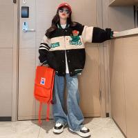 China Threaded Cuff Warm Childrens Coats Bear Embroidery Lamb Wool Baseball Jacket for sale