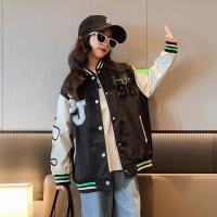 China Splicing Printing Thick Patchwork Baseball Jacket Outerwear For Girls Ages 4-16 for sale