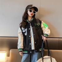 China Aged 4-16 Childrens Spring Clothes Girls Patchwork Printed Baseball Jacket for sale