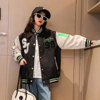 China Aged 4-16 Childrens Spring Clothes Girls Patchwork Printed Baseball Jacket for sale
