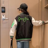 China Aged 4-16 Childrens Spring Clothes Girls Patchwork Printed Baseball Jacket for sale