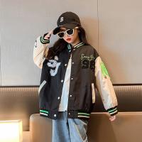 China Aged 4-16 Childrens Spring Clothes Girls Patchwork Printed Baseball Jacket for sale