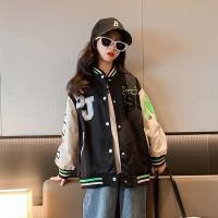 China Aged 4-16 Childrens Spring Clothes Girls Patchwork Printed Baseball Jacket for sale