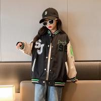 China Aged 4-16 Childrens Spring Clothes Girls Patchwork Printed Baseball Jacket for sale