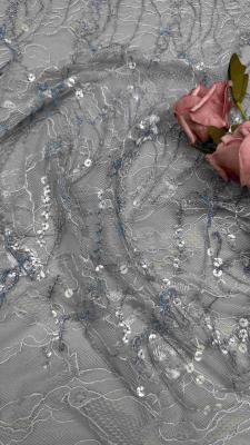 중국 45 인치 고품질 블루 컬러 플로랄 3D 세킨 타슬 embroidery renda 드레스여성 패션 드레스 판매용