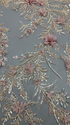 China Stunning 3d Floral Sequin Embroidered Mesh Fabric 3D Beading Embroidery for sale