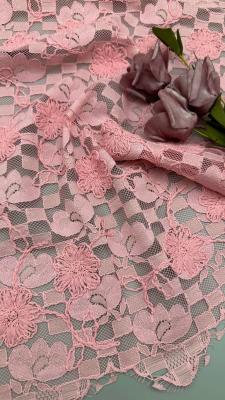 China Leafy Pink Plaid Embroidery Durable And Elegant Luxary Knit Embroidery Fabric Lace Fabric Wedding Birthday Occasions Sequin Plaid Beaded Fabric for sale