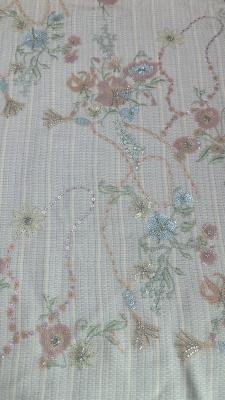 China Shinning  Leafy Sequins  Lace Fabric for Full Dress East Culture Dinner Gowns Shining Fabric for sale