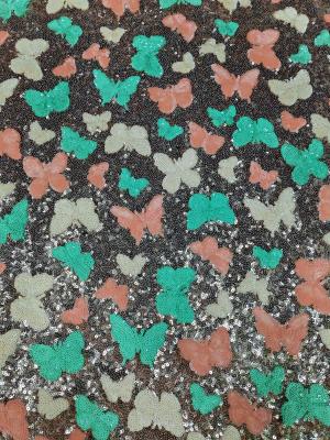 China Buttfly Sequin Embroidered Lace Style Colorful Fabric For Girls Party Wedding Dress Gowns for sale