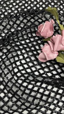 China 100% Polyester All Sequin Black Sequin Embrroidered Fabric Plaid For AW Season For Gowns for sale