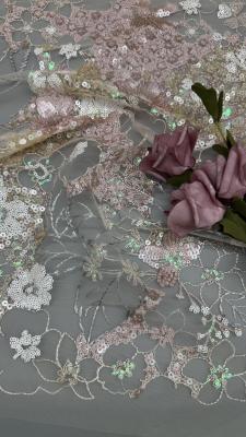 China Beaded Embroidery Mesh Ground Sequin Fabric  Embroidered Floral Elegant Beautiful Occasion for sale
