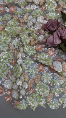 China Shimmering Sequin Mesh Lace For Gowns 100% Polyester Colorful Sequin Embroidered Fabric for sale