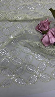 China Four Clover Leaf  Sequin Embroidered Fabric for Gowns Breathe Women's Wedding Dresses for sale