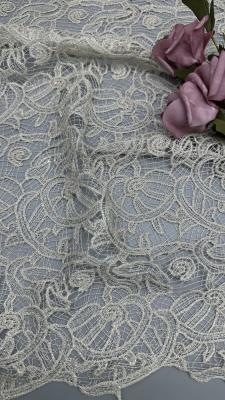 China 100% Polyester French Chantilly Lace Fabric For Garments Gowns Hollow-up White Color Wedding Dresses for sale