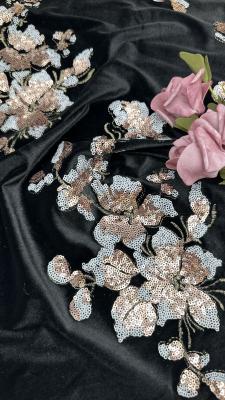 China Velvet-Flocked Lace With Sequins Luxurious Textured Fabric For Glamorous Evening Gowns And Couture Creations for sale