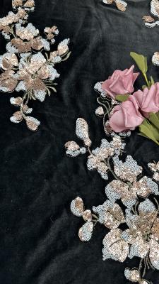 China Velvet-Flocked Lace With Sequins Luxurious Textured Fabric For Glamorous Evening Gowns And Couture Creations for sale