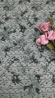 중국 블랙 시퀸 자수 플로럴 메쉬 원단, 은은한 광택의 시어 엘레강스, 뉴 컬렉션을 위해 판매용