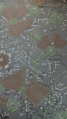 중국 잎사귀 시퀸 자수 레이스 원단 폴리에스터 꽃 메쉬 레이스 이브닝 드레스용 판매용