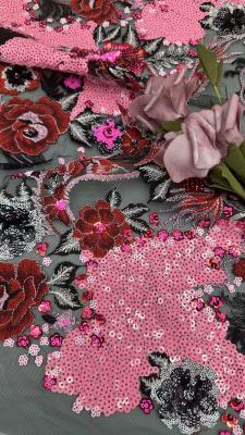 중국 새로운 컬렉션 이브닝 드레스를 위한 화려한 스팽글 자수 레이스 원단 폴리에스터 판매용