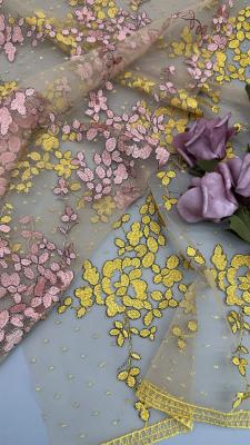 중국 자수 레이스 원단 화려한 꽃 메쉬 폴리에스터 웨딩 이브닝 드레스용 판매용