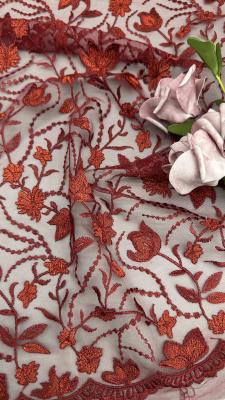 중국 빨간색 수직 蕾丝 布 잎  Mesh Ground 파티 드레스 의류 판매용