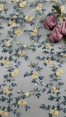 중국 잎사귀 자수 레이스 원단 3D 플로럴 메쉬 고급 럭셔리 파티 드레스 판매용