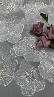 China Beaded Embroiderey Fabric 100% Polyester Shining Customized Elegant for Party Gowns Dresses for sale
