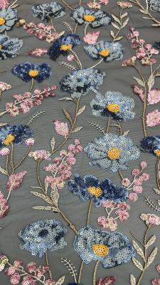 중국 3D 꽃 잎자루 빵 embroidered 직물 고급 고품질 파티 드레스 드레스 판매용