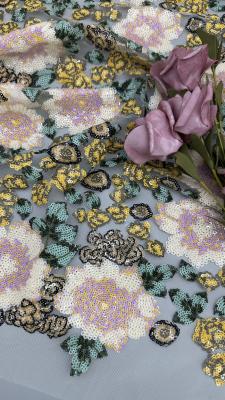 중국 세킨 플로알 embroidered 蕾丝 织物 우아한  Mesh 맞춤형 새로운 컬렉션 织物 판매용
