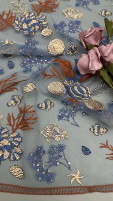 중국 바다 물고기 수직 중국 문화 고급 Mesh 파티 드레스를위한 재미있는 호흡 직물 판매용