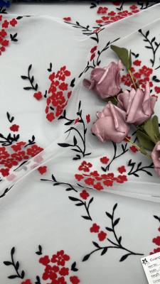 China AW Wintersweet Design Flocked Mesh Fabric High Luxary Customized for Elegant Leafy Party Fabric for sale