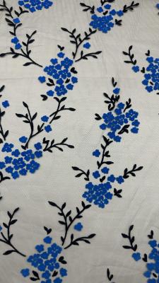 China Blue Wintersweet Design Flocked Customized for Elegant Leafy Party Fabric for sale